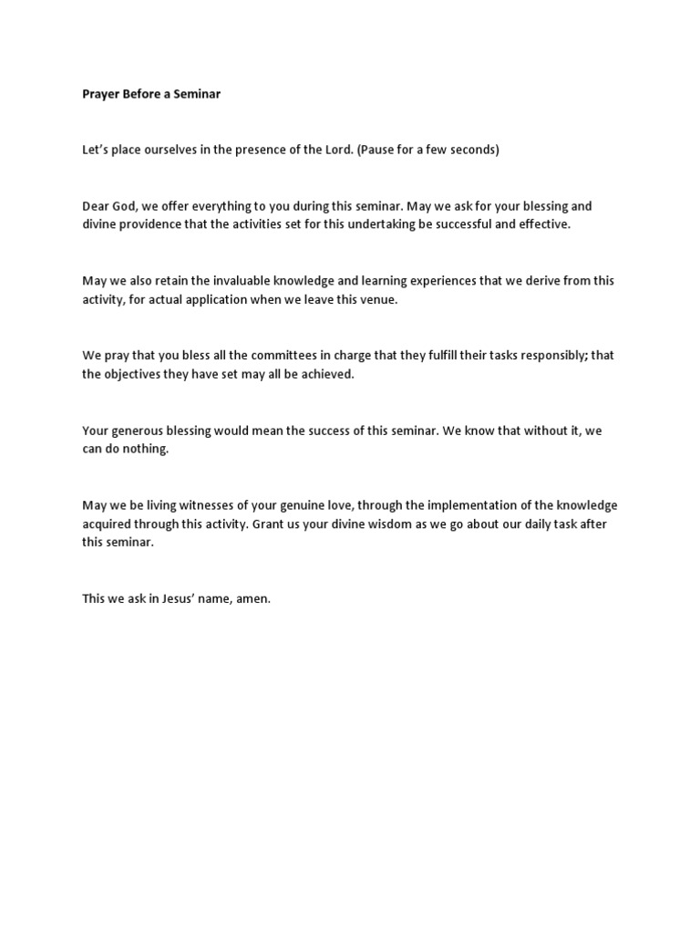 Prayer Before A Seminar Pdf