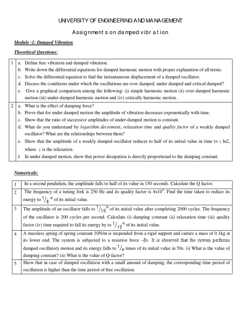 Damped Vibration Assignments | PDF | Oscillation | Motion (Physics)