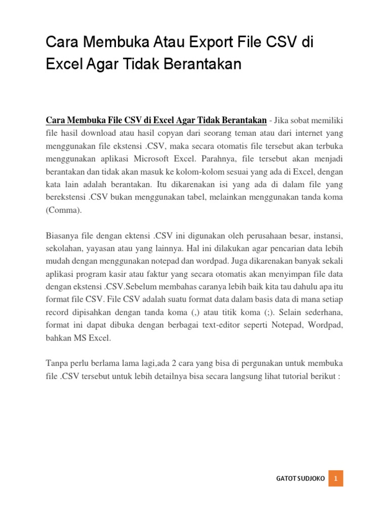 Buka File CSV Rapi di Excel | PDF | Komputer