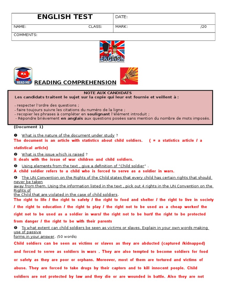 Reading Comprehension Test TermES Answer Key | PDF | Kidnapping | Sudan