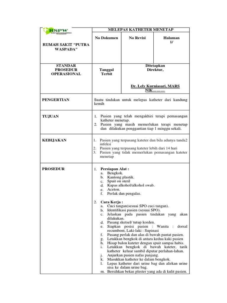 Sop Melepas Kateter Menetap | PDF