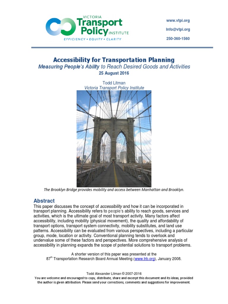 Measuring Accessibility (VTPI) | PDF | Accessibility | Public Transport