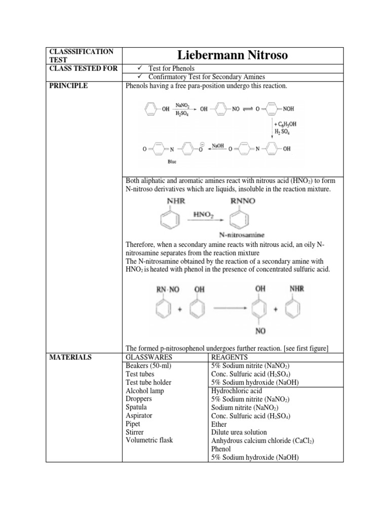 Liebermann Nitroso Test and Ninhydrin Test | PDF | Sodium Hydroxide | Atoms
