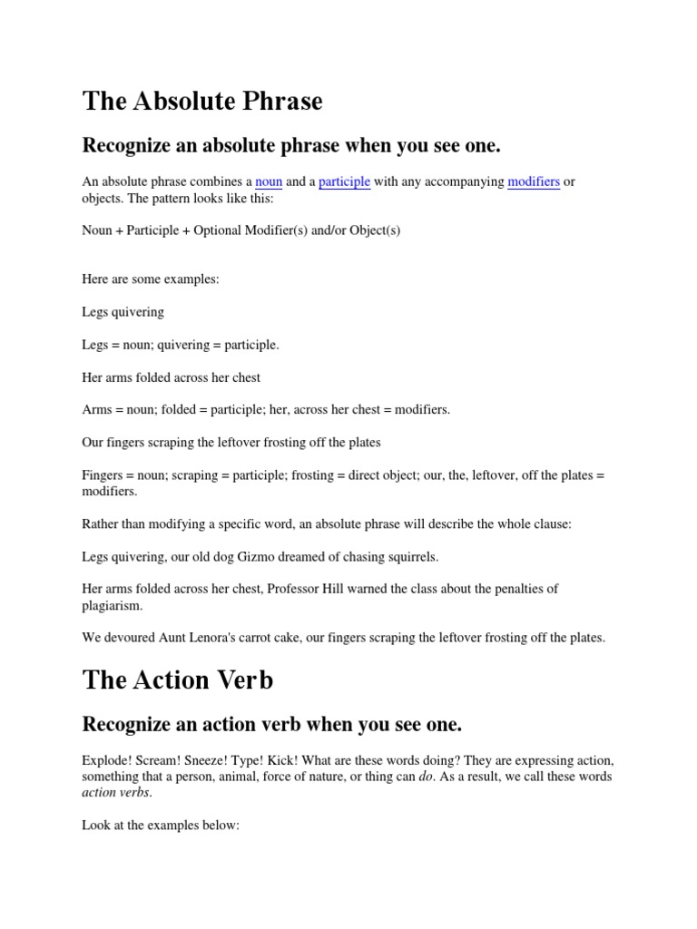 The Absolute Phrase | PDF | Verb | Pronoun
