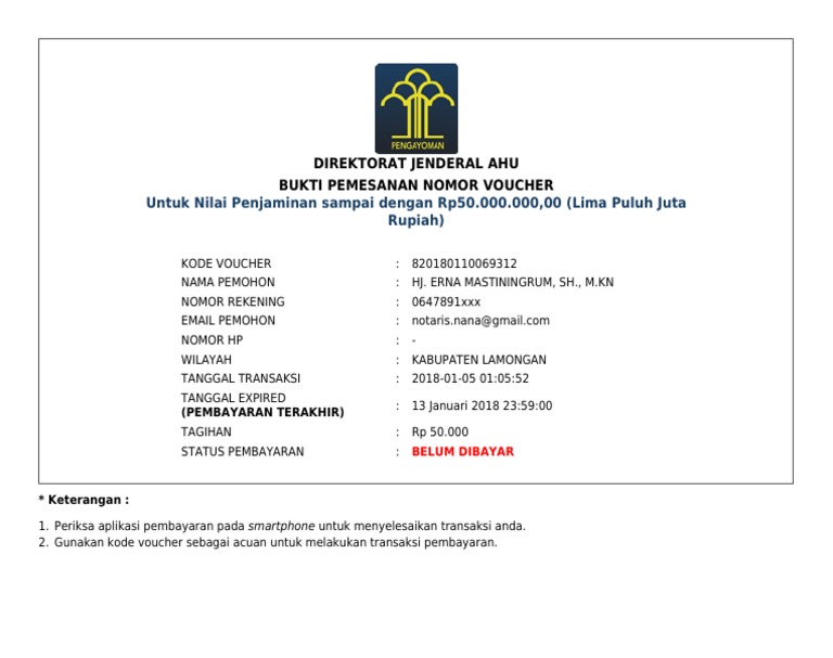 Bukti Pemesanan Voucher AHU | PDF