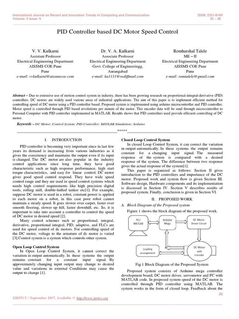 PID Controller Based DC Motor Speed Control | PDF | Control Theory ...