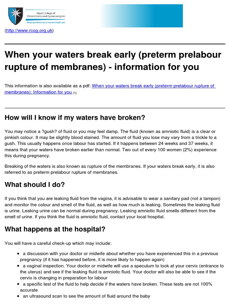 Premature Rupture of Membranes | PDF | Preterm Birth | Childbirth