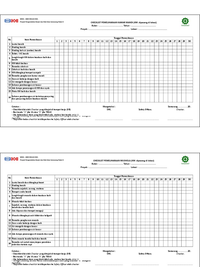 Checklist Kamar Mandi | PDF