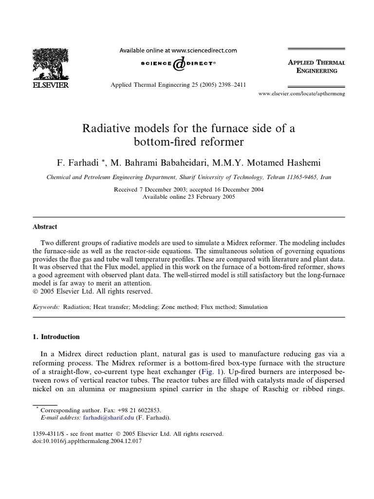 Radiative Models For The Furnace Side of A Bottom-Fired Reformer | PDF ...