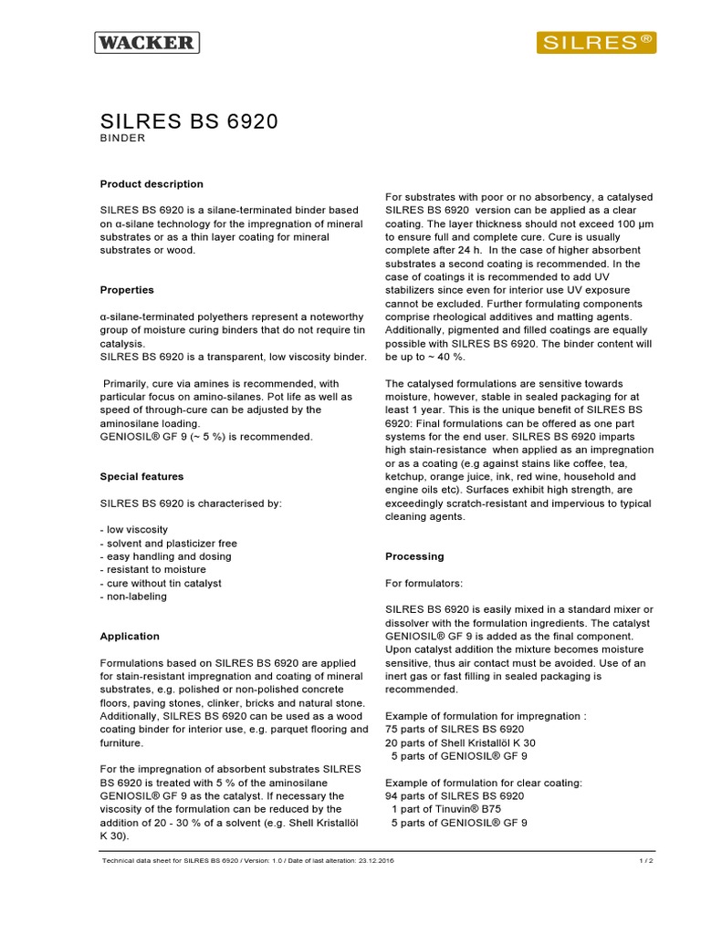 Silres Bs 6920 Tds | PDF | Concrete | Industrial Processes
