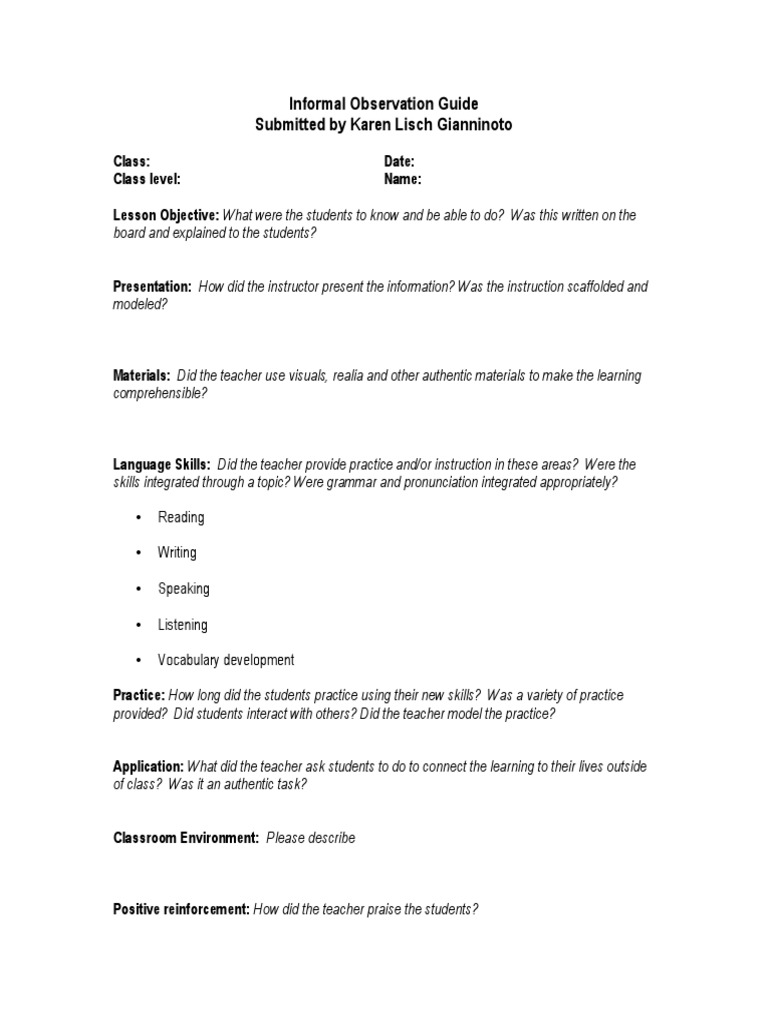 Informal Observation Guide for Educators | PDF | Career & Growth