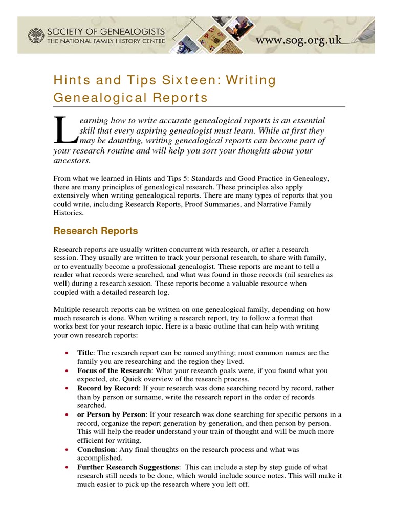 7_Hints_and_Tips_Writing_a_Genealogical_Report__new_style.pdf | Genealogy