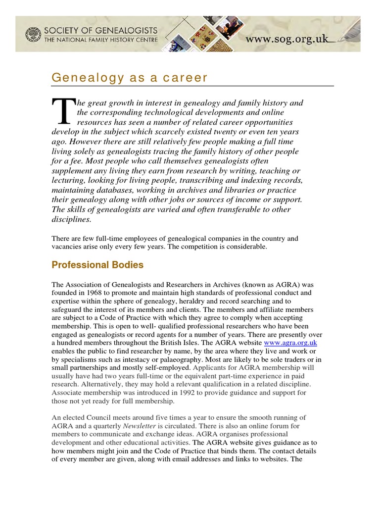 Genealogy As A Career: Professional Bodies | PDF | Genealogy | Distance ...