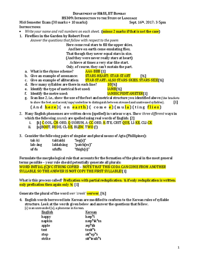 MidSem Answer Key 2017 | PDF | Syllable | Metre (Poetry)