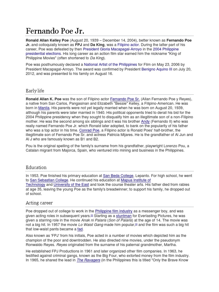 Fernando Poe Jr | Philippines | Entertainment (General)