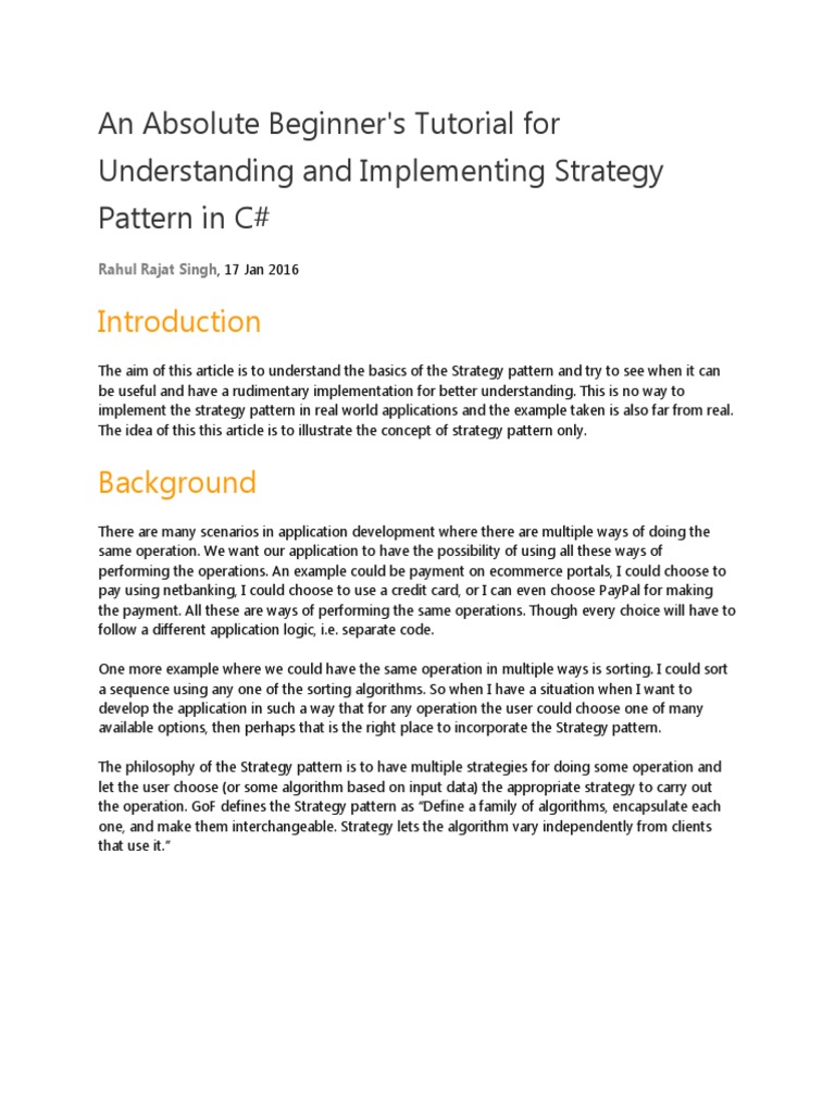 Understanding and Implementing Strategy Pattern in C# | PDF | Computer ...