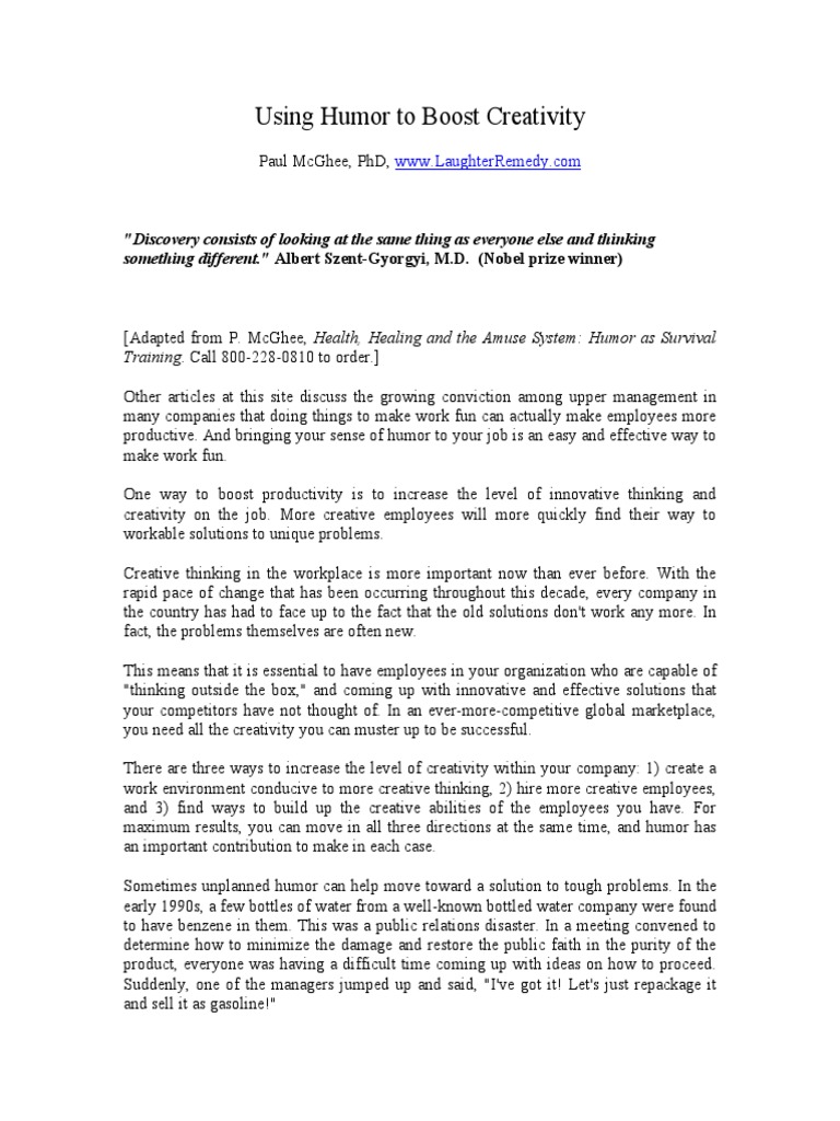 Using Humor To Boost Creativity | PDF | Creativity | Humour