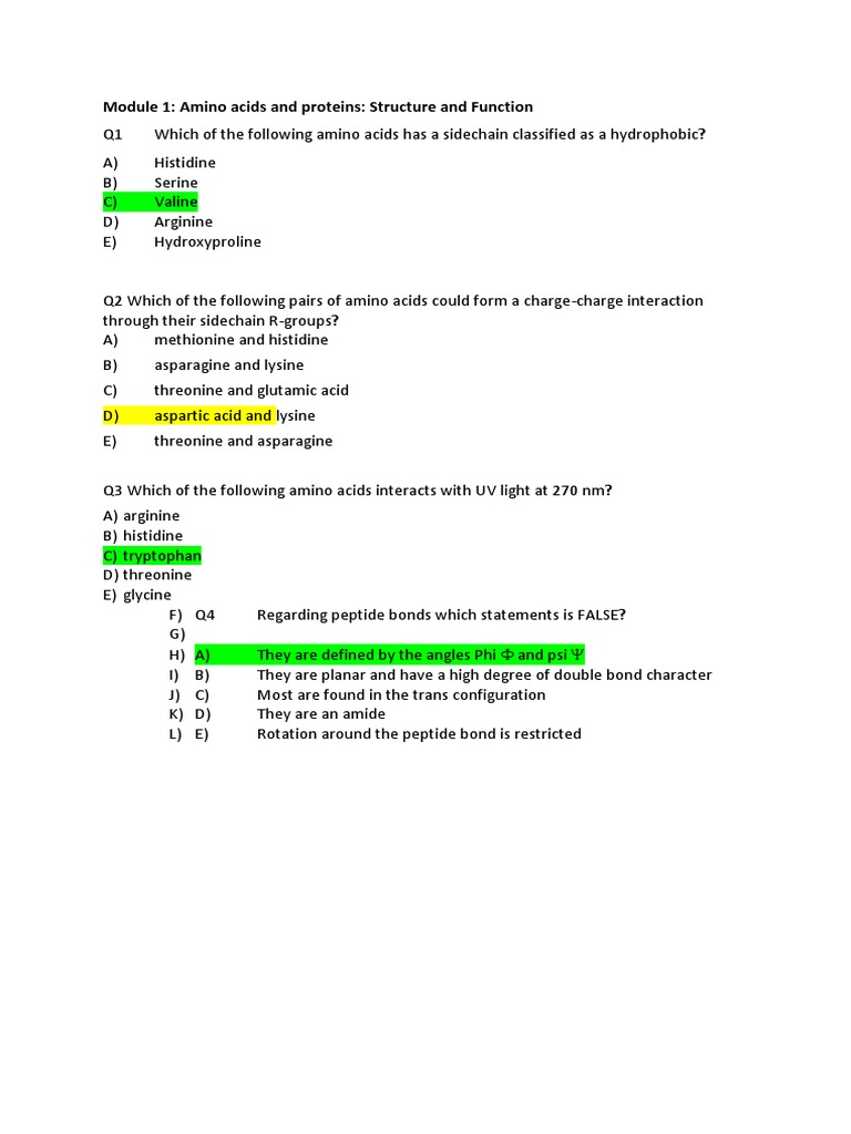 Module 1: Amino Acids and Proteins: Structure and Function | PDF