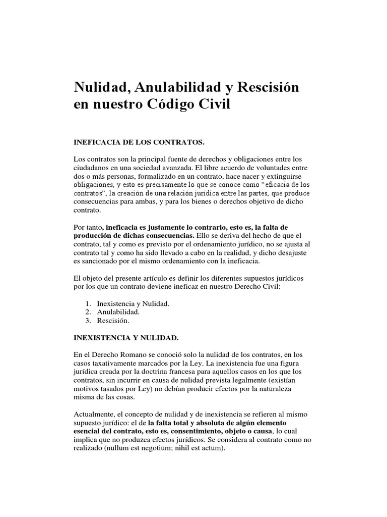 Nulidad, Anulabilidad y Rescisión en Nuestro Código Civil | PDF ...