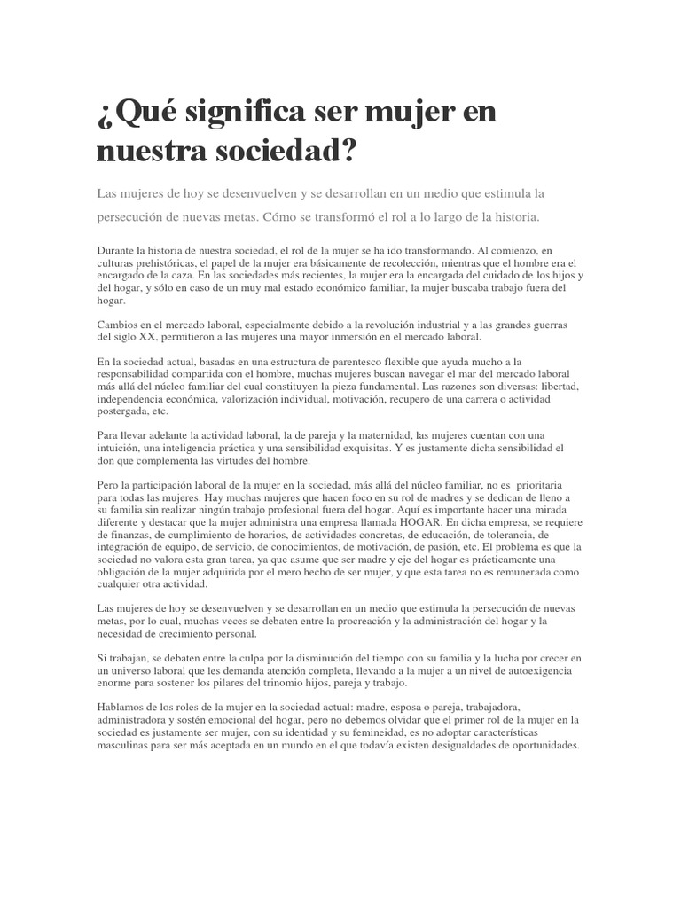 Qué Significa Ser Mujer en Nuestra Sociedad | PDF | Mujer | Familia