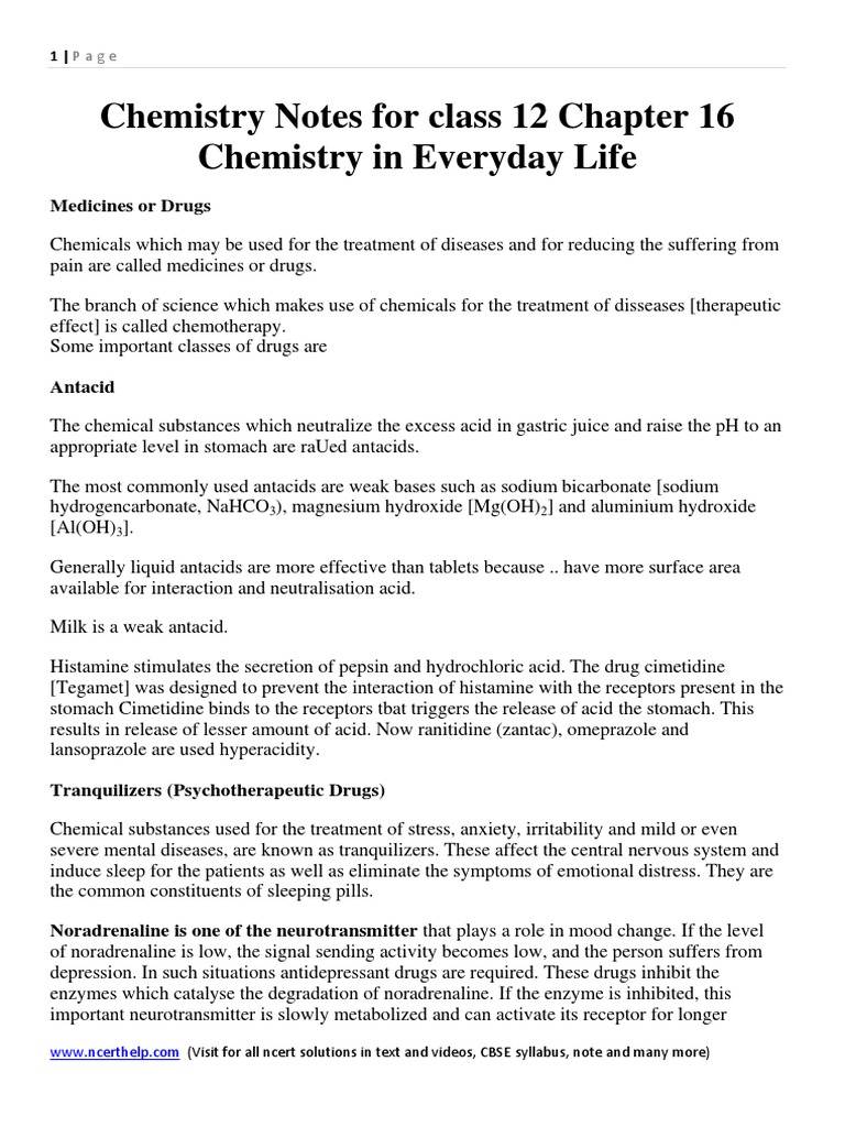 Chemistry Notes For Class 12 Chapter 16 Chemistry in Everyday Life PDF ...