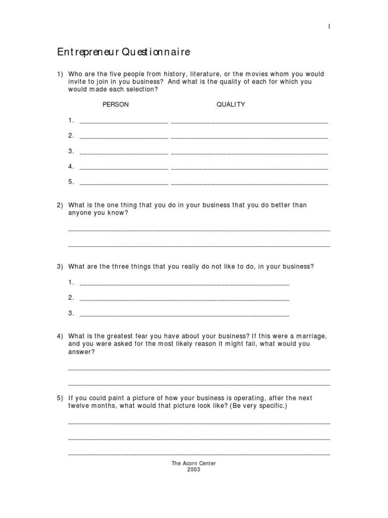 Entrepreneur Questionnaire | PDF | Cognition | Psychology