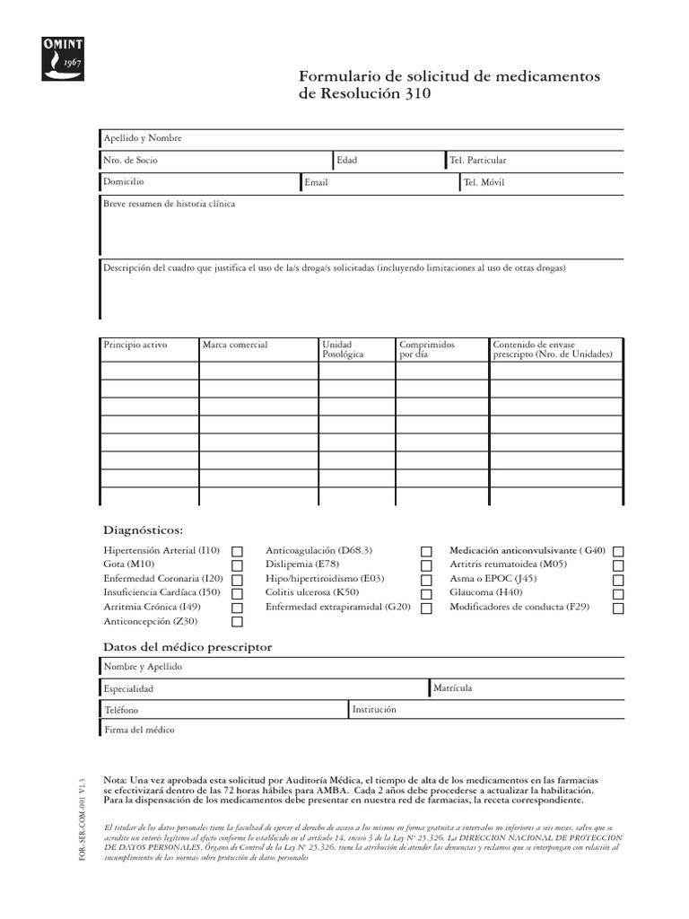 Formulario de Solicitud de Medicamentos 310 v10 | Medicamentos con ...