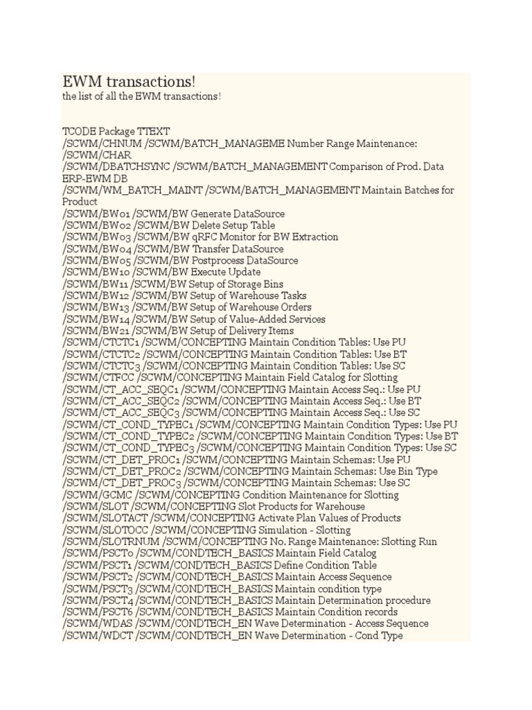 All EWM Tcodes | PDF | Warehouse | Radio Frequency Identification