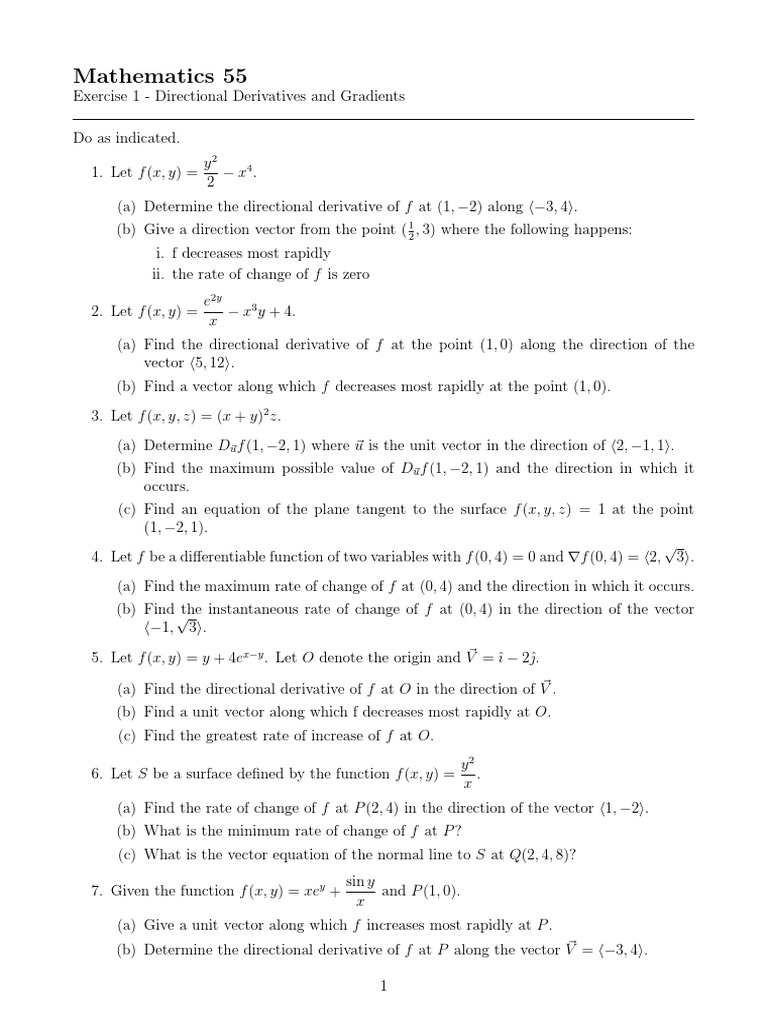 E1 - Directional Derivatives and Gradients | PDF | Derivative | Gradient E1 - Directional Derivatives and Gradients | PDF | Derivative | Gradient