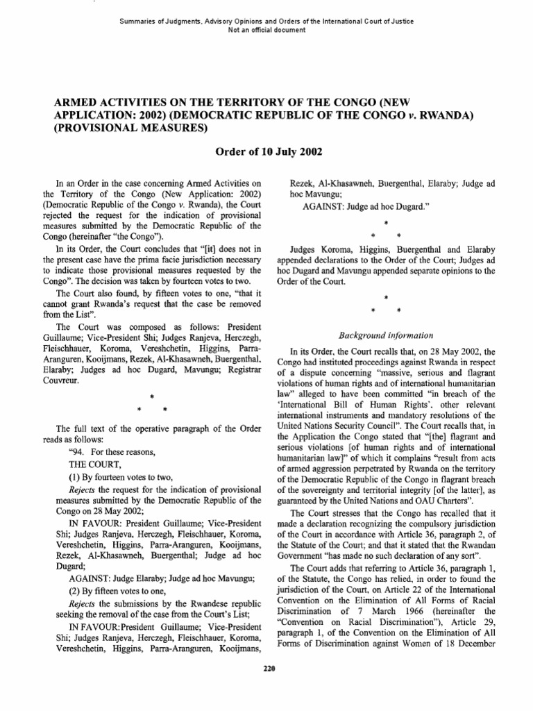 Congo Vs Rwanda Judgment | PDF | Treaty | Jurisdiction