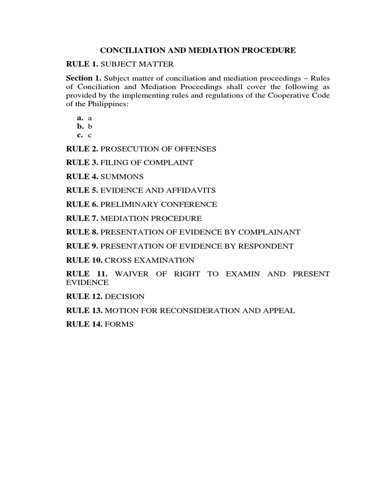 Cooperative Mediation and Conciliation Rules | PDF | Mediation | Complaint