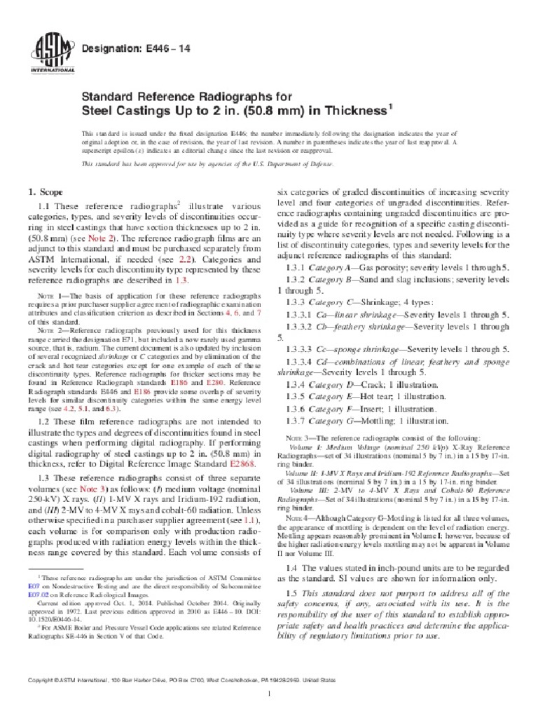 ASTM E446 14 Reference Radiographs For Steel Castings Up To 2 in 508 MM ...
