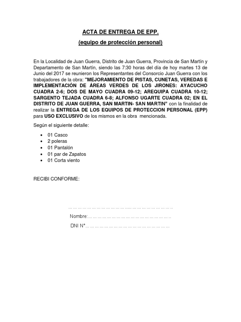 Acta de Entrega de Epp | PDF