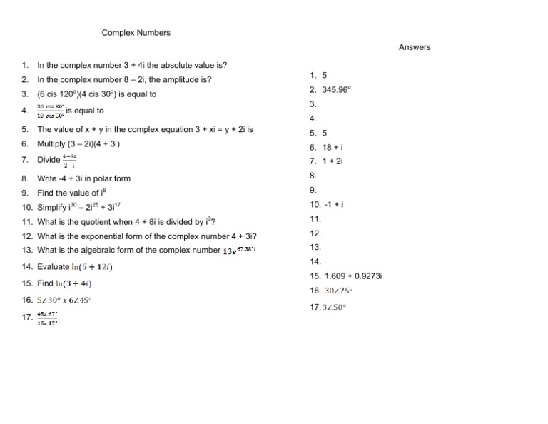 Complex Numbers Practice Problems | PDF
