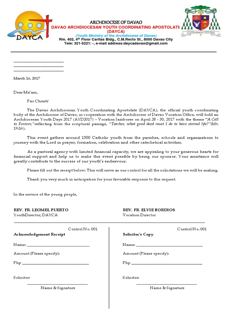 AYD 2017 Solicitation Letter to Mayor Sara | Catholic Church | Religion ...