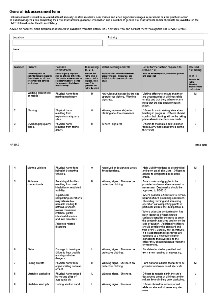 General Risk Assessment Form | PDF | Risk Assessment | Risk