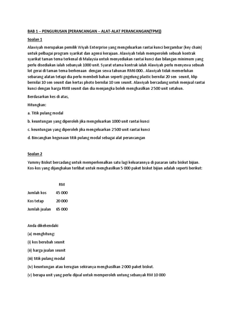 Bab 1 Latihan Titik Pulang Modal (Alat Perancangan) | PDF