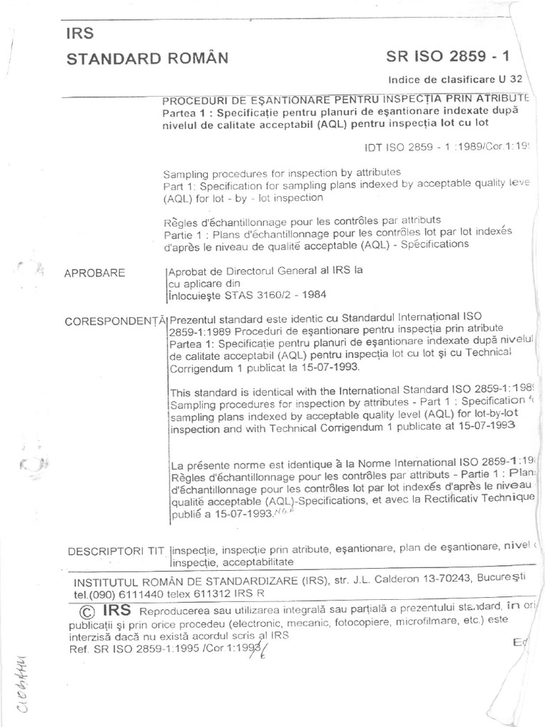 SR Iso 2859-1 - 1989 | PDF