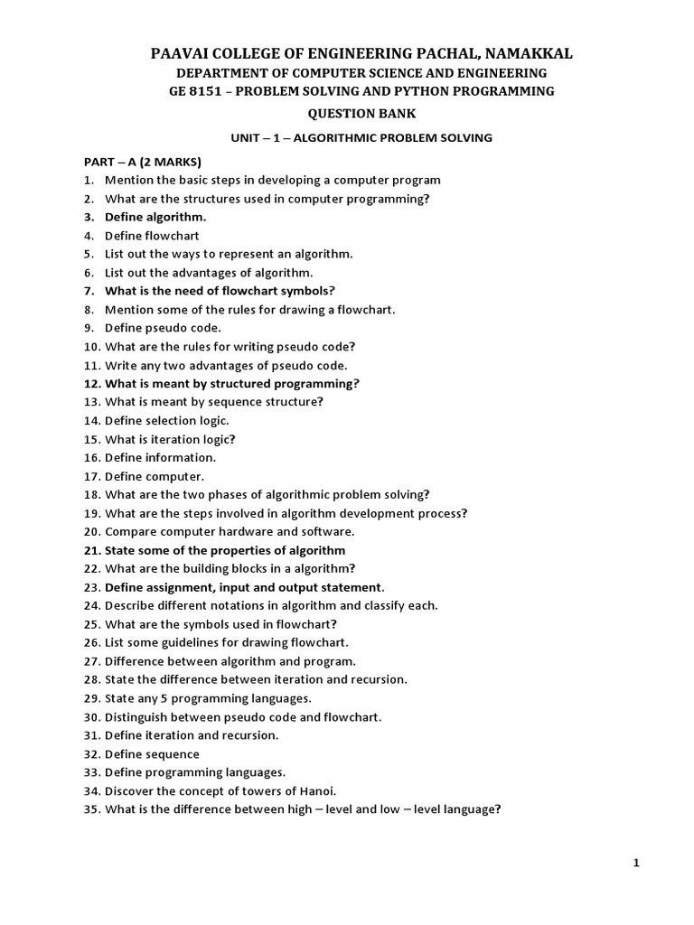 Ge 8151 - PSPP QB | PDF | Control Flow | Algorithms
