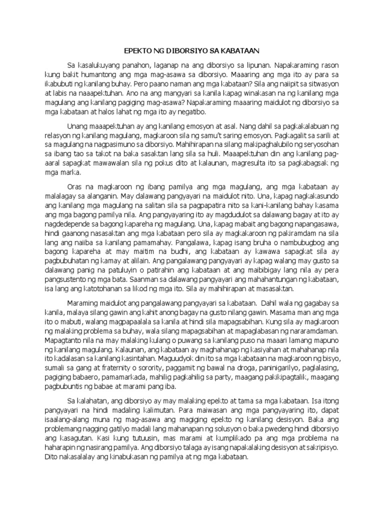 Epekto NG Diborsiyo Sa Kabataan | PDF