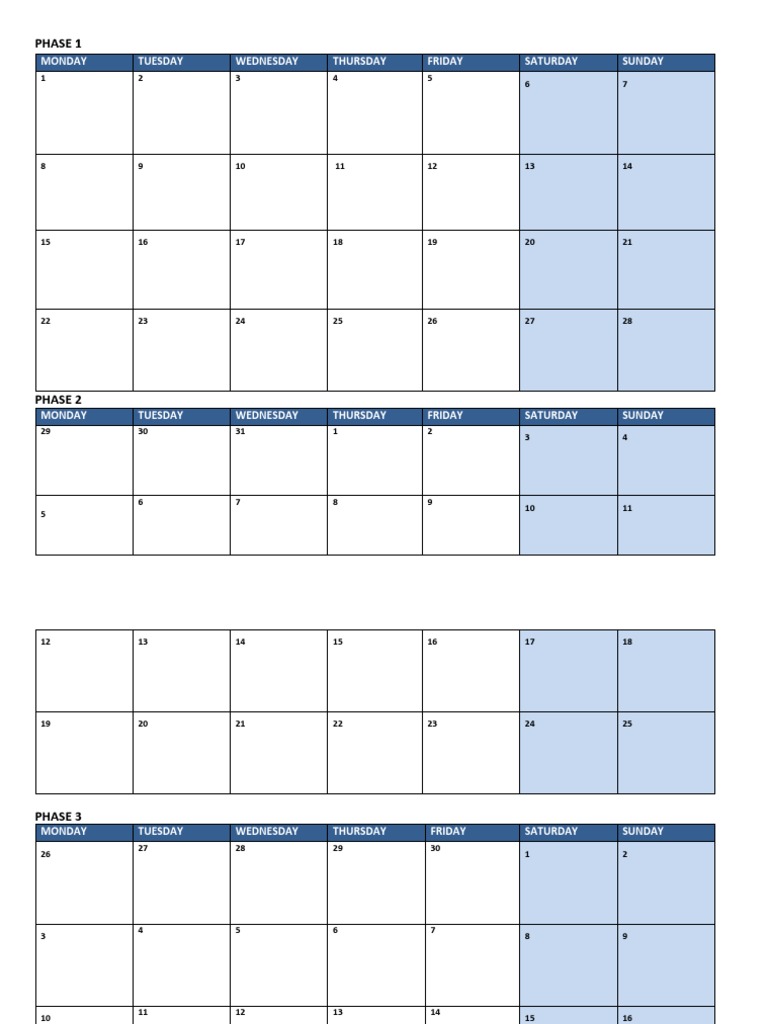 Phase 1: Monday Tuesday Wednesday Thursday Friday Saturday Sunday | PDF