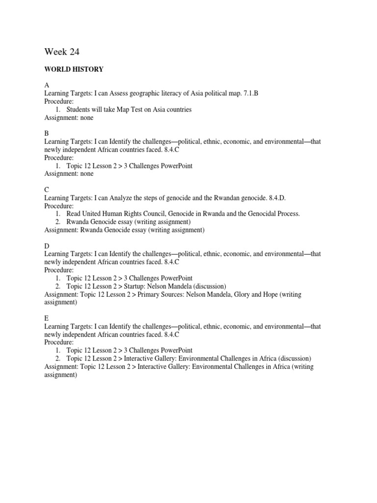 Week 24: World History Learning Targets | PDF | Travel