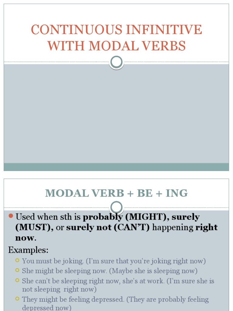 Continuous Infinitive With Modal Verbs | PDF | Grammatical Conjugation ...
