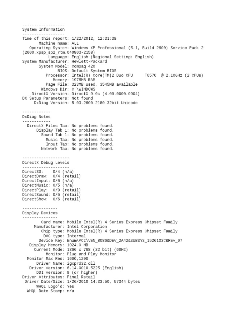 DX Diag | PDF | Device Driver | Codec