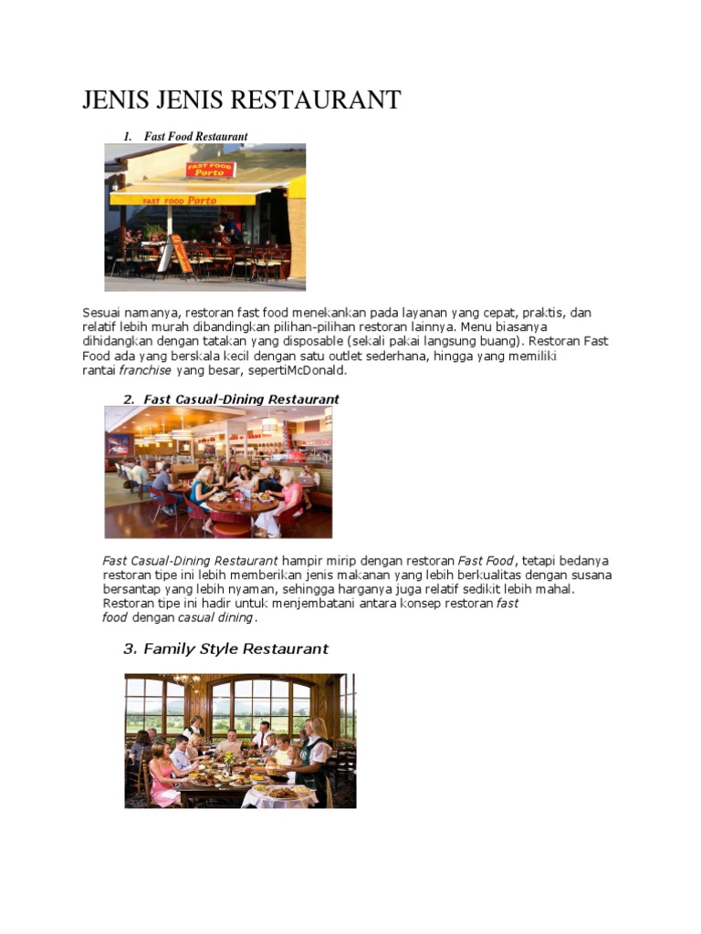 Jenis Jenis Restaurant | PDF