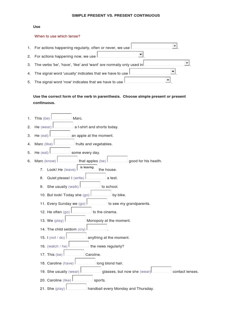 Simple Present Vs Present Continuous | PDF | Syntactic Relationships | Languages