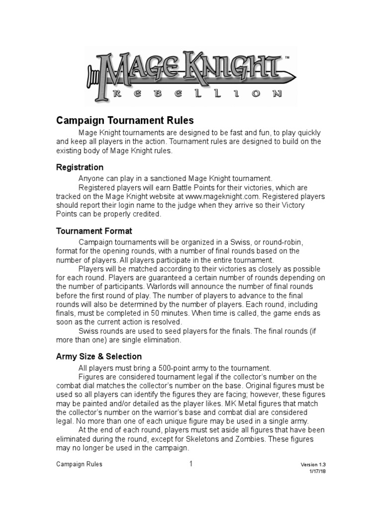 Mage Knight Campaign Rules | PDF | Leisure | Games Of Mental Skill