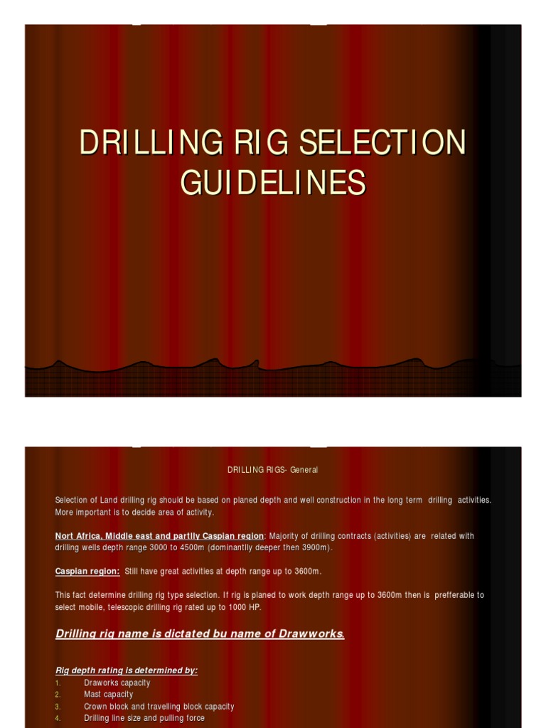 Drilling Rig Selection Guidelines Only PDF | PDF | Drilling Rig | Oil Well