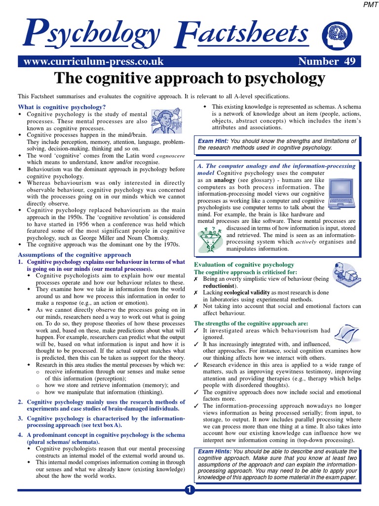 Cognitive Approach | PDF | Cognitive Psychology | Schema (Psychology)