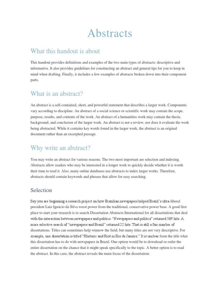 Abstracts: What This Handout Is About | PDF | Abstract (Summary ...